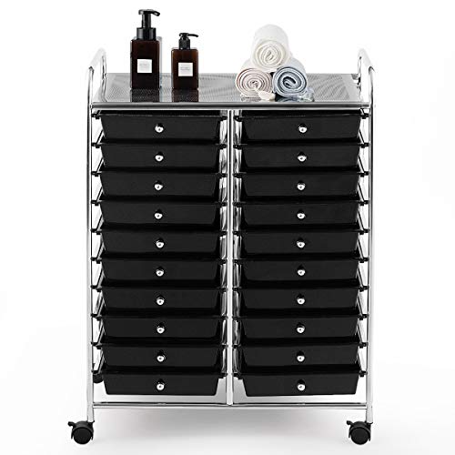 Giantex 20 Drawer Rolling Storage Cart Tools Scrapbook Paper Office School Organizer (25 x 15 x 35 Inch, Black)