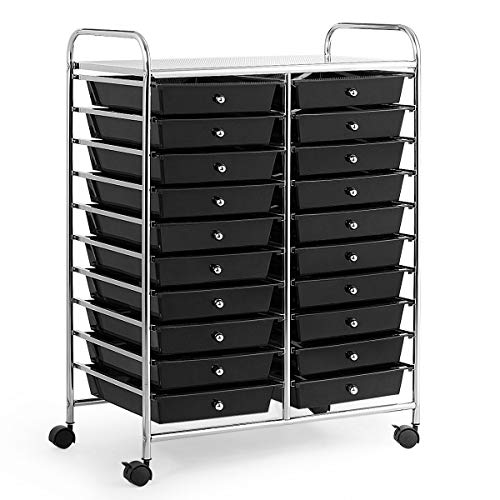 Giantex 20 Drawer Rolling Storage Cart Tools Scrapbook Paper Office School Organizer (25 x 15 x 35 Inch, Black)