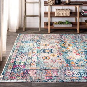 JONATHAN Y BMF103B-3 Bohemian Flair Boho Vintage Medallion Faded Indoor Area-Rug Floral Easy-Cleaning High Traffic Bedroom Kitchen Living Room Non Shedding, 3 ft x 5 ft, Navy/Cream