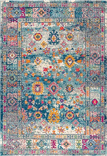 JONATHAN Y BMF103B-3 Bohemian Flair Boho Vintage Medallion Faded Indoor Area-Rug Floral Easy-Cleaning High Traffic Bedroom Kitchen Living Room Non Shedding, 3 ft x 5 ft, Navy/Cream