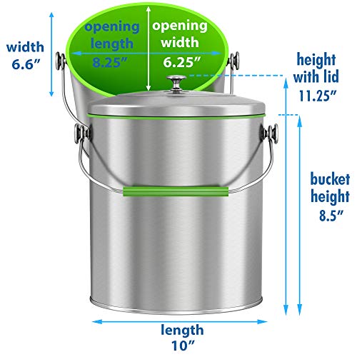 iTouchless Stainless Steel Compost Bin 1.6 Gallon Includes AbsorbX Odor Filter System, Pest-Proof, Titanium Rust-Free Space-efficient Slim Oval Shape 6 Liter Kitchen Countertop Trash Can