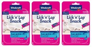 vitakraft 3 pack of salmon lick 'n' lap snack, 5 tubes each, interactive wet cat treat