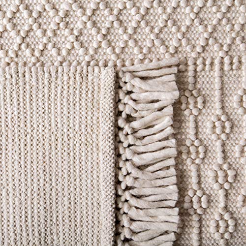 SAFAVIEH Natura Collection 5' x 8' Ivory NAT852B Handmade Moroccan Boho Fringe Wool Area Rug