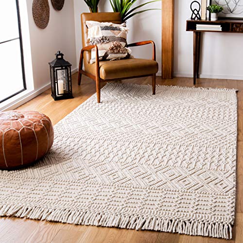 SAFAVIEH Natura Collection 5' x 8' Ivory NAT852B Handmade Moroccan Boho Fringe Wool Area Rug