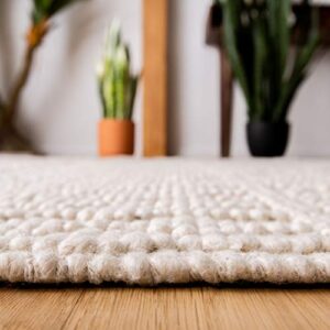 SAFAVIEH Natura Collection 5' x 8' Ivory NAT852B Handmade Moroccan Boho Fringe Wool Area Rug