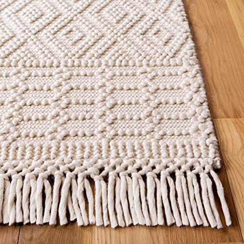 SAFAVIEH Natura Collection 5' x 8' Ivory NAT852B Handmade Moroccan Boho Fringe Wool Area Rug