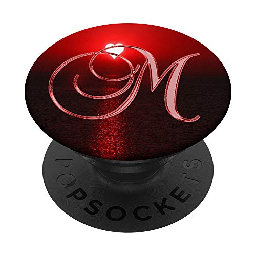 M Red Heart Beach Ocean Lake Sun Sea Monogram Initial Letter PopSockets PopGrip: Swappable Grip for Phones & Tablets