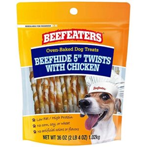 beefeaters beefhide 5" twists with chicken treats for dogs | 36 oz, one size (348856)