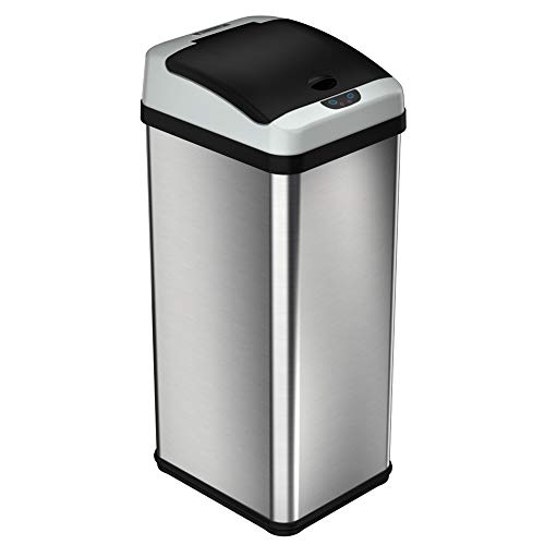 13 Gallon Rectangular Extra-Wide Stainless Steel Automatic Sensor Trash Can - Platinum Silver Rectangle Fingerprint Proof Odor Seal Quiet Close