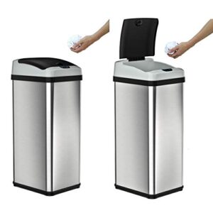 13 Gallon Rectangular Extra-Wide Stainless Steel Automatic Sensor Trash Can - Platinum Silver Rectangle Fingerprint Proof Odor Seal Quiet Close