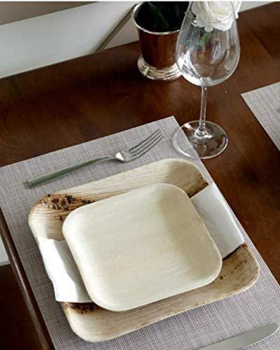 Charity Leaf Compostable Palm Leaf Dinnerware Set | 10" Square (25 pack) & 7" Square (25 pack) Like Bamboo Plates | Natural, Disposable & Eco Friendly | Perfect for Parties, Weddings & Catering Events