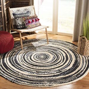 safavieh cape cod collection 8' round black/ivory cap209z handmade braided jute & cotton area rug