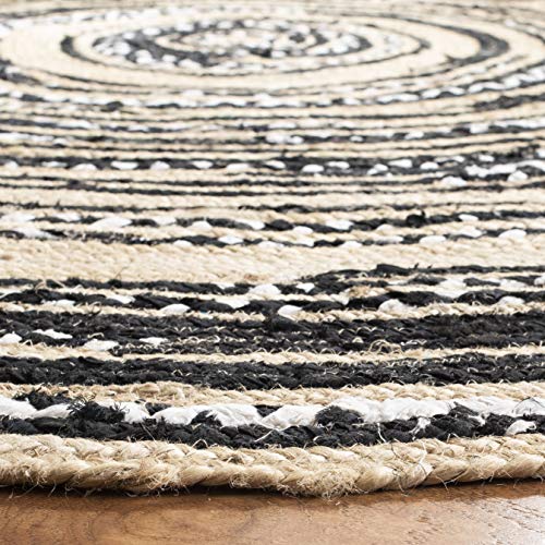 SAFAVIEH Cape Cod Collection 8' Round Black/Ivory CAP209Z Handmade Braided Jute & Cotton Area Rug