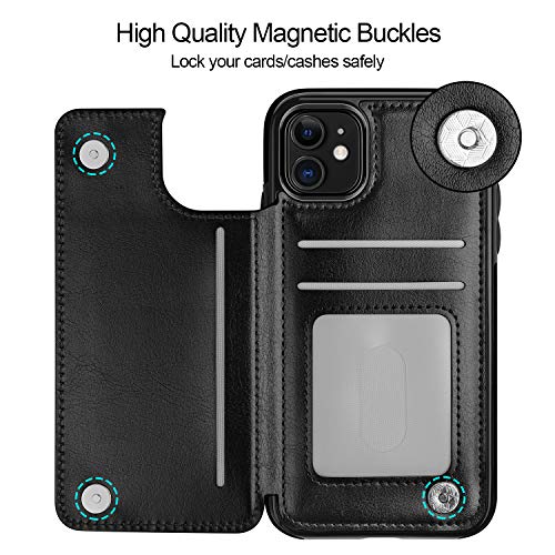 HianDier Wallet Case for iPhone 11 6.1-inch Slim Protective Case with Credit Card Slot Holder Flip Folio Soft PU Leather Magnetic Closure Cover for 2019 iPhone 11 iPhone XI, Black