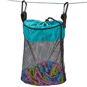 HOMEST Mesh Clothespin Bag, Hanging Clothes Pin Bag with Drawstring, Storage Organizer with Hook, Machine Washable, Sky Blue