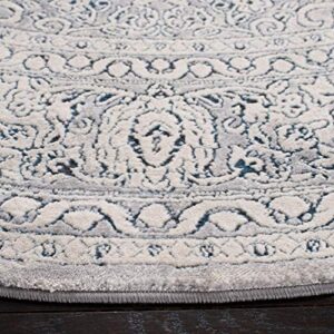 SAFAVIEH Alhambra Collection 6'7" Round Cream/Blue ALH628M Vintage Oriental Non-Shedding Dining Room Entryway Foyer Living Room Bedroom Area Rug