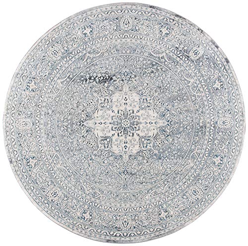 SAFAVIEH Alhambra Collection 6'7" Round Cream/Blue ALH628M Vintage Oriental Non-Shedding Dining Room Entryway Foyer Living Room Bedroom Area Rug