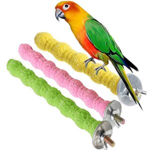 kathson bird perch parrot stand cage accessories natural wooden stick paw grinding rough-surfaced chew toy for cockatiels,cockatoo,lorikeet,conure,parakeet 3 pack (random color)