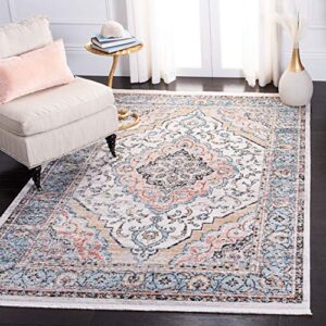 safavieh shivan collection 8' x 10' grey/blue shv704f medallion distressed non-shedding living room bedroom dining home office area rug