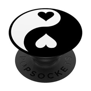 yin yang print hearts black & white meditation yoga popsockets swappable popgrip