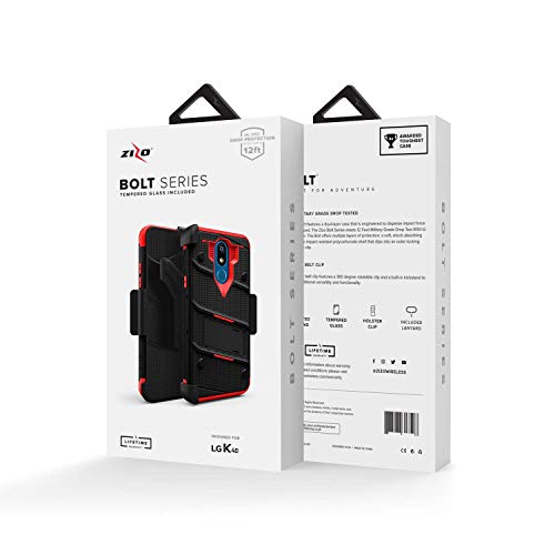 ZIZO Bolt Series LG K40 Case | Military-Grade Drop Protection w/ Kickstand Bundle Includes Belt Clip Holster LG Harmony 3 Black Red