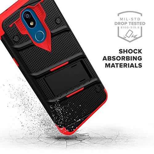 ZIZO Bolt Series LG K40 Case | Military-Grade Drop Protection w/ Kickstand Bundle Includes Belt Clip Holster LG Harmony 3 Black Red