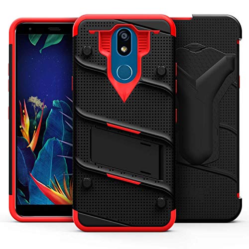 ZIZO Bolt Series LG K40 Case | Military-Grade Drop Protection w/ Kickstand Bundle Includes Belt Clip Holster LG Harmony 3 Black Red