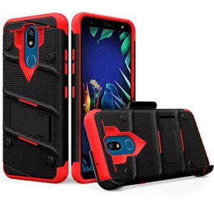 ZIZO Bolt Series LG K40 Case | Military-Grade Drop Protection w/ Kickstand Bundle Includes Belt Clip Holster LG Harmony 3 Black Red