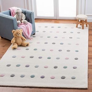 safavieh kids collection 4' x 6' ivory sfk805a handmade polka dot wool area rug