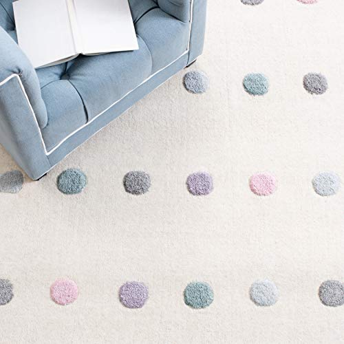 SAFAVIEH Kids Collection 4' x 6' Ivory SFK805A Handmade Polka Dot Wool Area Rug