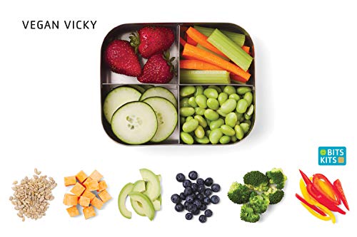 Bits Kits Stainless Steel Bento Box Lunch and Snack Container for Kids and Adults, 4 Sections