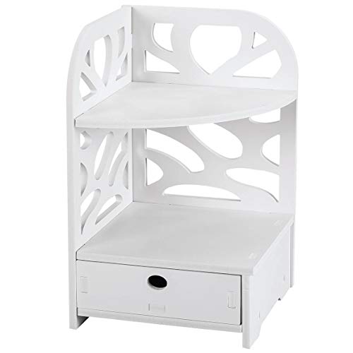 Fox Valley Traders Oakridge Corner Countertop Vanity Organizer with Drawer and Shelf, White