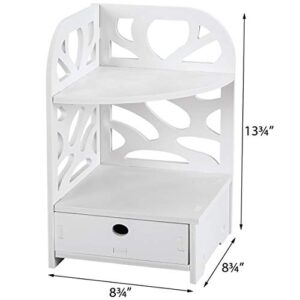 Fox Valley Traders Oakridge Corner Countertop Vanity Organizer with Drawer and Shelf, White