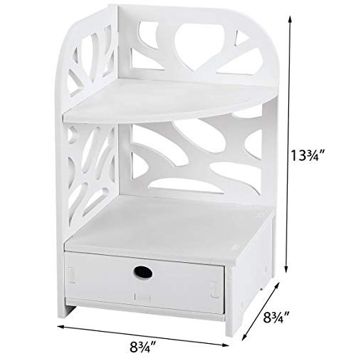 Fox Valley Traders Oakridge Corner Countertop Vanity Organizer with Drawer and Shelf, White