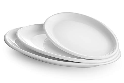 DOWAN Large Serving Platter, 16"/14"/12" Oval Serving Dishes, Serving trays for Entertaining, Ceramic Platters for Serving Food, Party, Sushi, Oven Safe, Set of 3, White