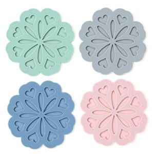 set 4 silicone trivet mat - hot pot holder hot pads for table & countertop - trivet for hot dishes - non-slip & heat resistant modern kitchen hot pads for pots & pans, assort 4 colors