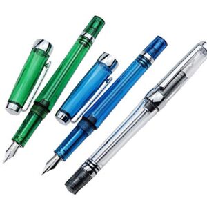 Lanxivi Set of 3 Piston Vaccum Fountain Pen Extra Fine Nib, 013 Series (Blue, Green and Clear Transparent) by Paili