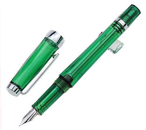 Lanxivi Set of 3 Piston Vaccum Fountain Pen Extra Fine Nib, 013 Series (Blue, Green and Clear Transparent) by Paili