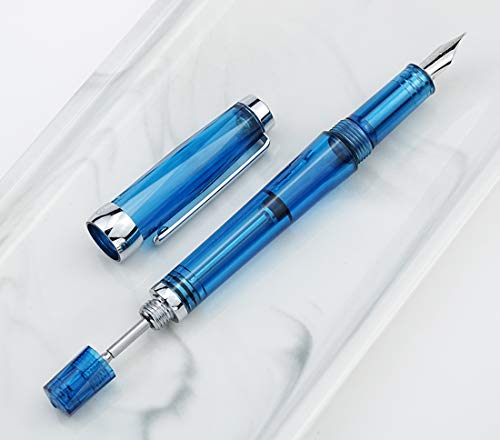 Lanxivi Set of 3 Piston Vaccum Fountain Pen Extra Fine Nib, 013 Series (Blue, Green and Clear Transparent) by Paili