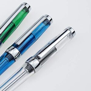 Lanxivi Set of 3 Piston Vaccum Fountain Pen Extra Fine Nib, 013 Series (Blue, Green and Clear Transparent) by Paili