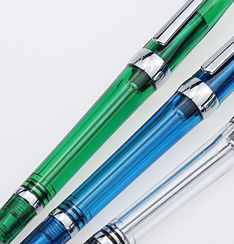 Lanxivi Set of 3 Piston Vaccum Fountain Pen Extra Fine Nib, 013 Series (Blue, Green and Clear Transparent) by Paili