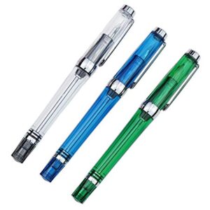 Lanxivi Set of 3 Piston Vaccum Fountain Pen Extra Fine Nib, 013 Series (Blue, Green and Clear Transparent) by Paili