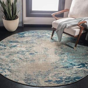 safavieh madison collection 5' round blue/grey mad440m modern boho abstract non-shedding dining room entryway foyer living room bedroom area rug