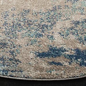 SAFAVIEH Madison Collection 5' Round Blue/Grey MAD440M Modern Boho Abstract Non-Shedding Dining Room Entryway Foyer Living Room Bedroom Area Rug