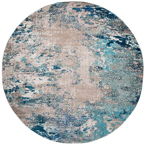 SAFAVIEH Madison Collection 5' Round Blue/Grey MAD440M Modern Boho Abstract Non-Shedding Dining Room Entryway Foyer Living Room Bedroom Area Rug