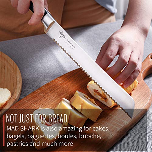 MAD SHARK Bread Knife 8 Inch Pro Serrated Bread Cutter,German High Carbon Stainless Steel Cake Knife with Ergonomic Handle, Ultra Sharp Baker's Knife