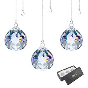 jihui crystal prism ball window suncatcher rainow maker 30mm/1.18 inches with chain for easy hanging pack of 3