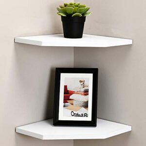 welland 12-inch floating corner shelves set of 2, wall mounted storage shelf with white finish for bedroom, living room, bathroom, display shelf for small plant, photo frame, toys and more