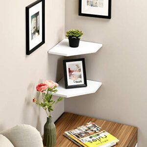 WELLAND 12-Inch Floating Corner Shelves Set of 2, Wall Mounted Storage Shelf with White Finish for Bedroom, Living Room, Bathroom, Display Shelf for Small Plant, Photo Frame, Toys and More