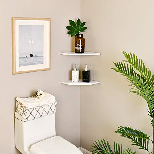 WELLAND 12-Inch Floating Corner Shelves Set of 2, Wall Mounted Storage Shelf with White Finish for Bedroom, Living Room, Bathroom, Display Shelf for Small Plant, Photo Frame, Toys and More